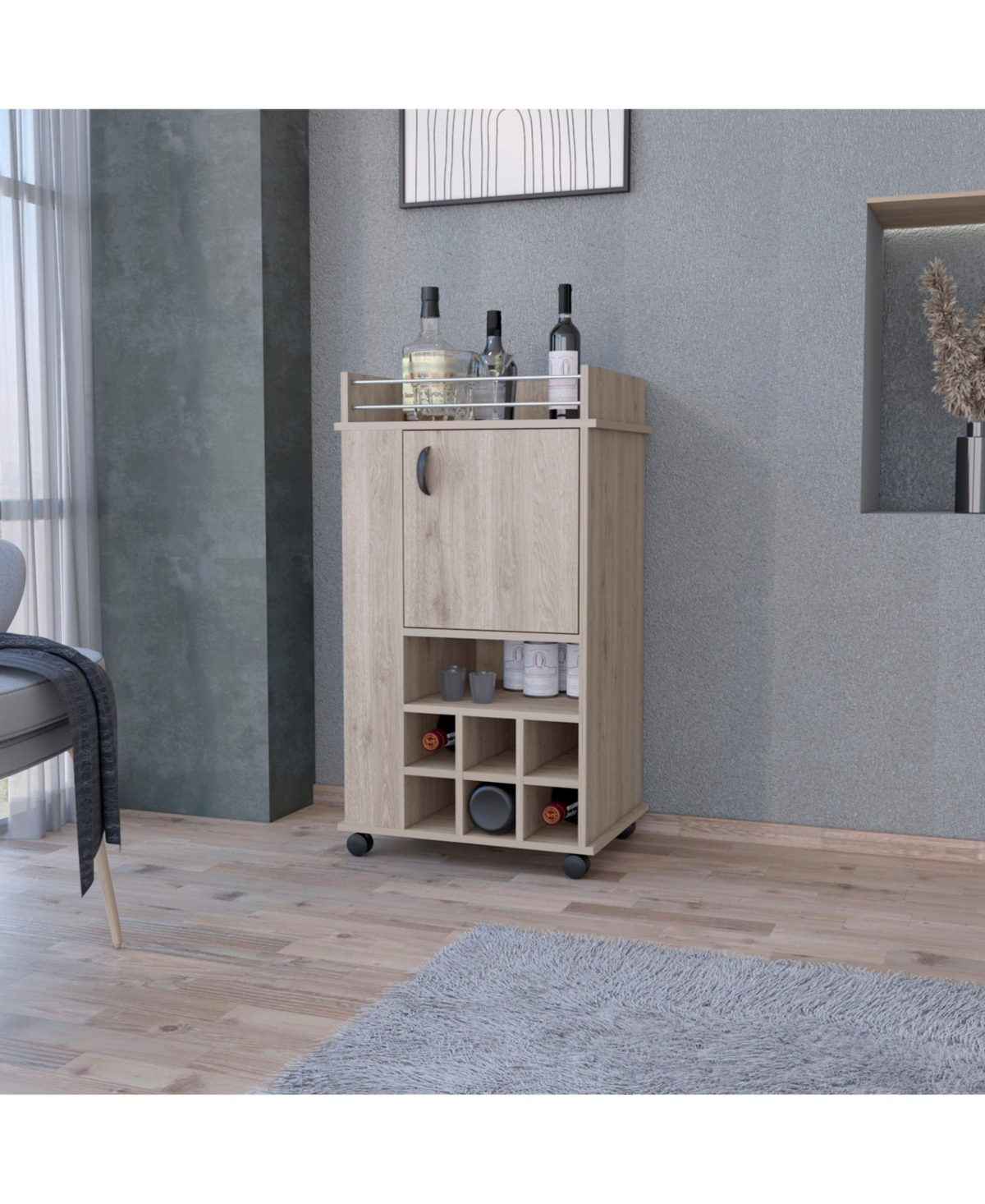 Click here for Flynama Light 1-Door Bar Cart with Wine Rack and C... prices