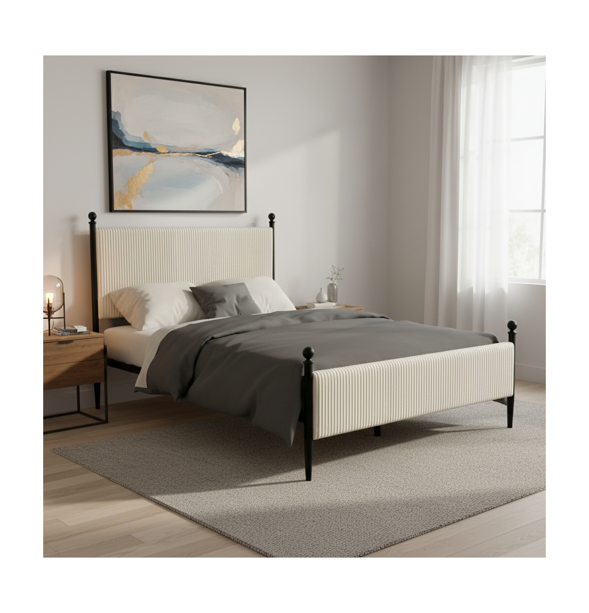 Click here for Homfan Modern Corduroy Upholstered Bed Frame - Ver... prices
