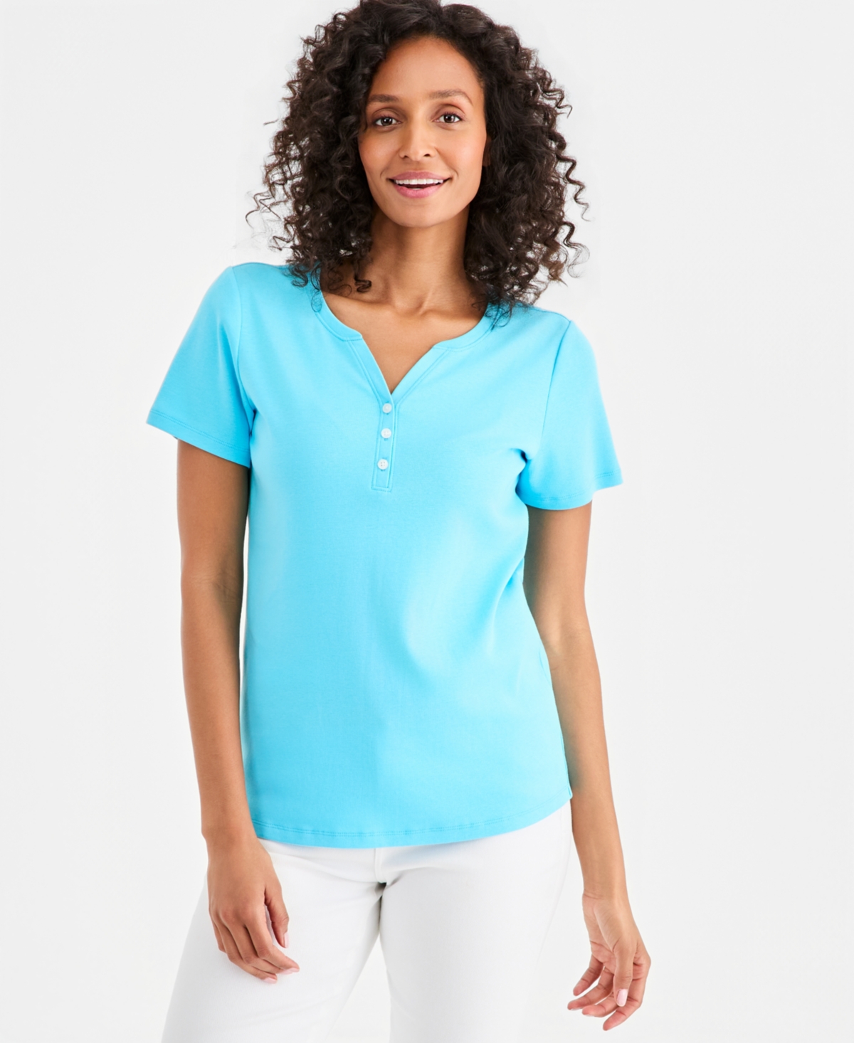 Click here for Style & Co Womens Short-Sleeve Cotton Henley Top... prices