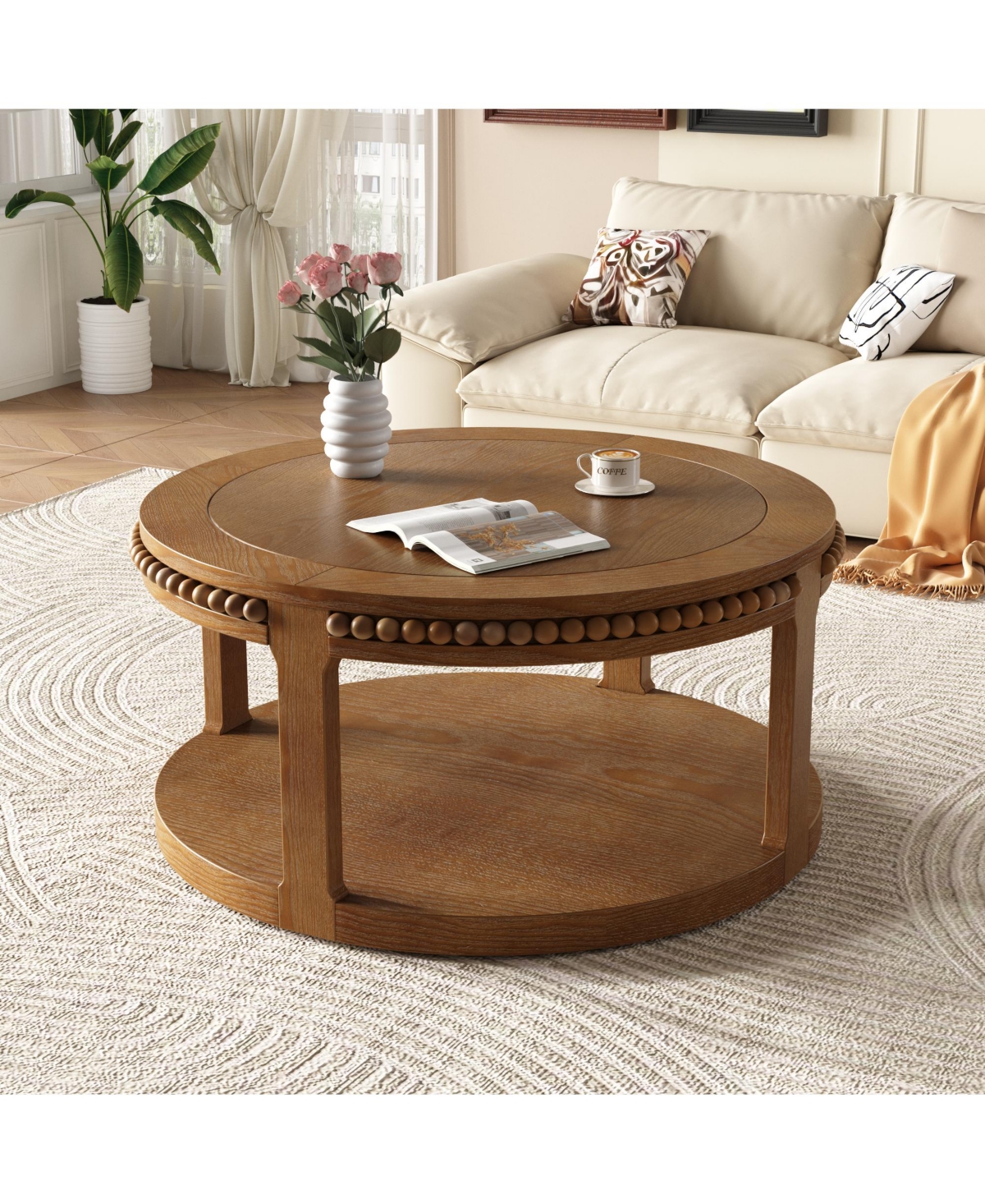 Click here for Rainsken Round Coffee Table  2-Tier Solid Wood Cen... prices