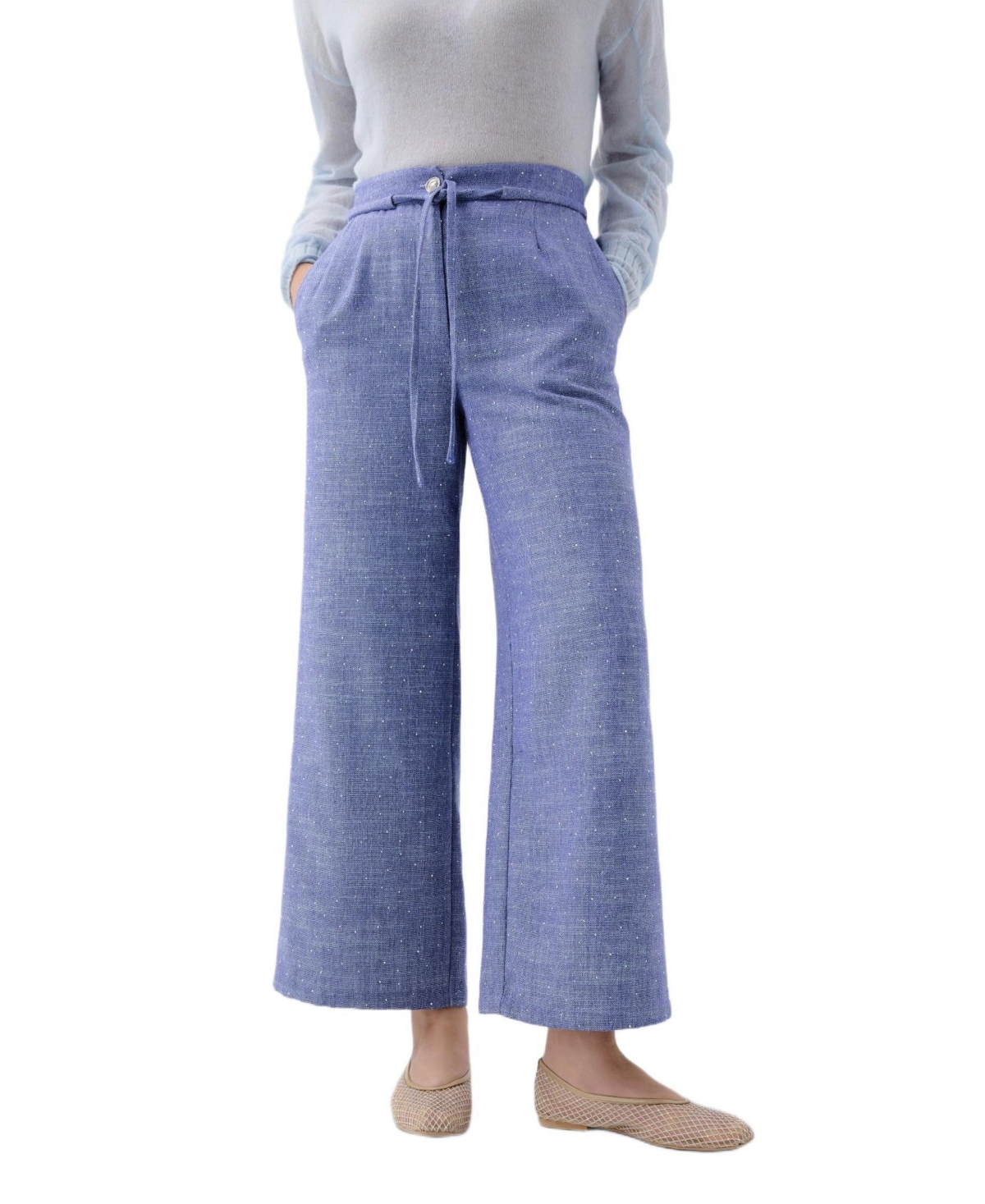 Click here for Scalpers Womens Linen Studs Pant - Indigo prices