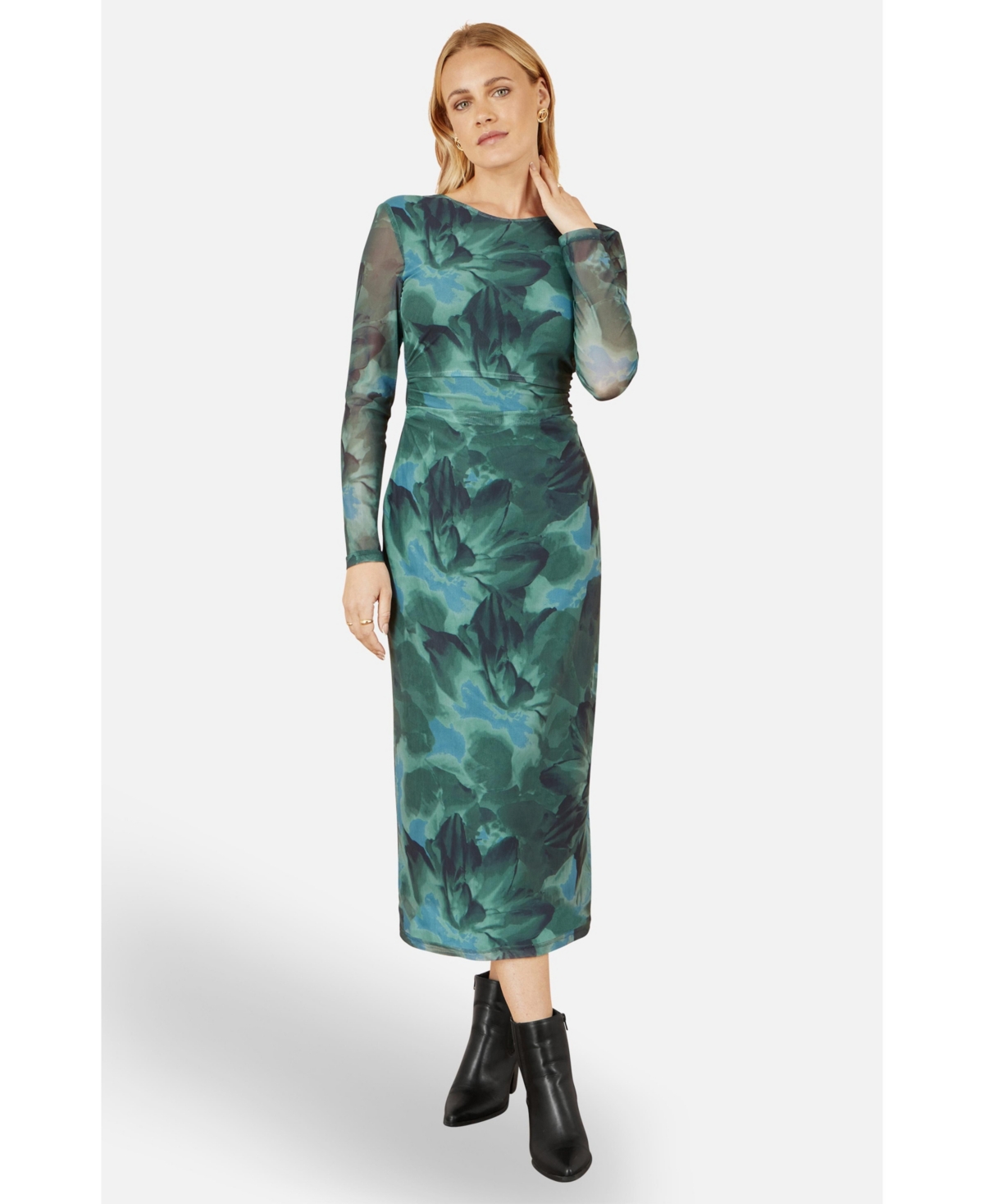 Click here for Yumi Womens Floral Mesh With Tie Back Bodycon Dres... prices