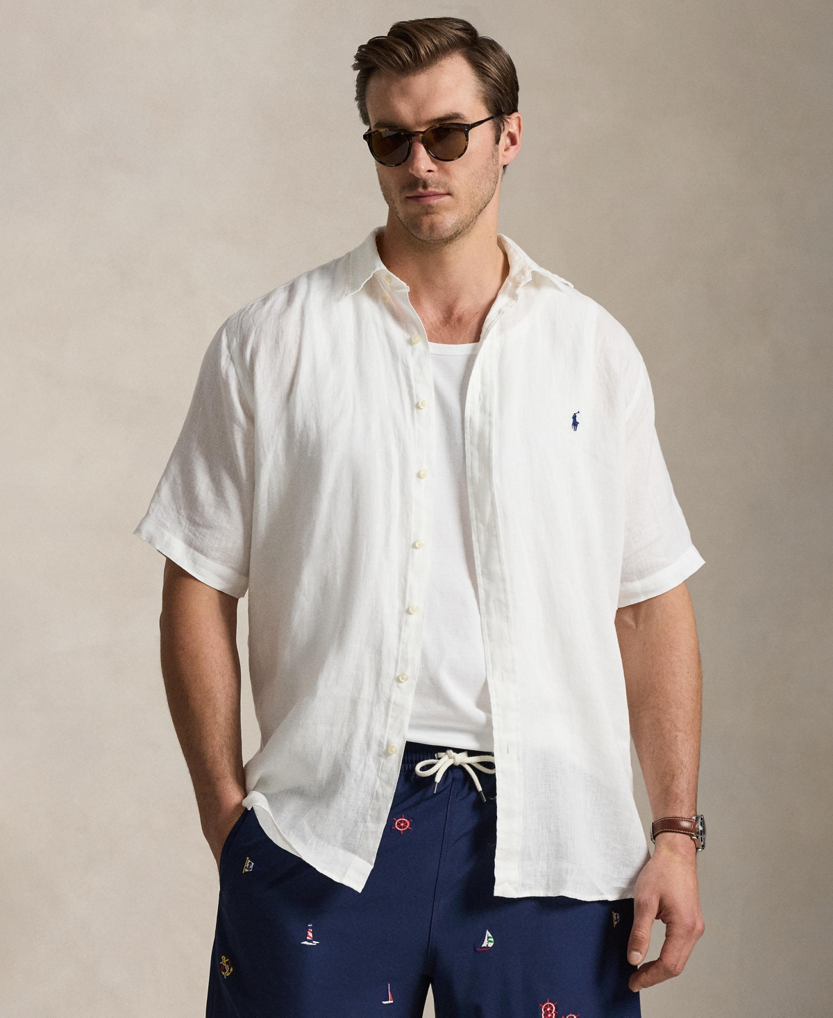 Click here for Polo Ralph Lauren Mens Big & Tall Linen Shirt - Wh... prices