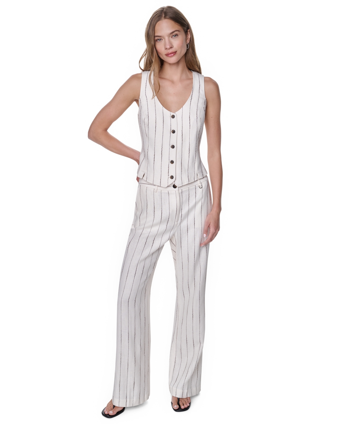 Click here for Dkny Womens Heavy Topstitch Striped V-Neck Vest -... prices