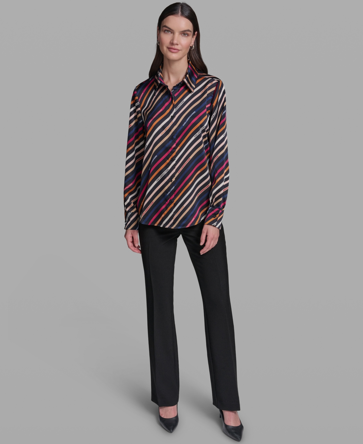 Click here for Karl Lagerfeld Paris Womens Collared Top - Midnigh... prices