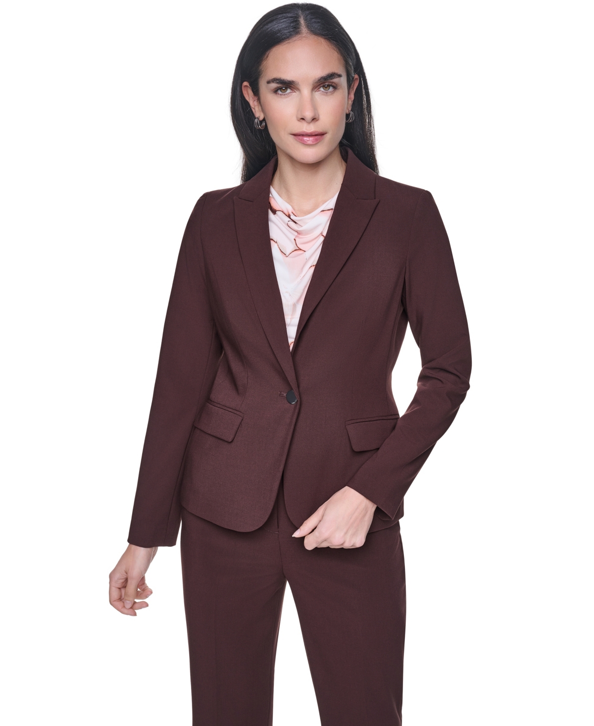 Click here for Calvin Klein Petite Notch Collar One-Button Jacket... prices