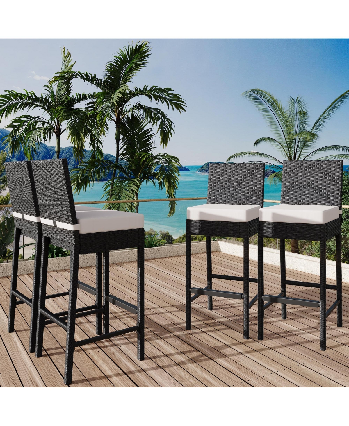 Click here for gaomon Set of 4 Rattan Wicker Outdoor Bar Stools w... prices