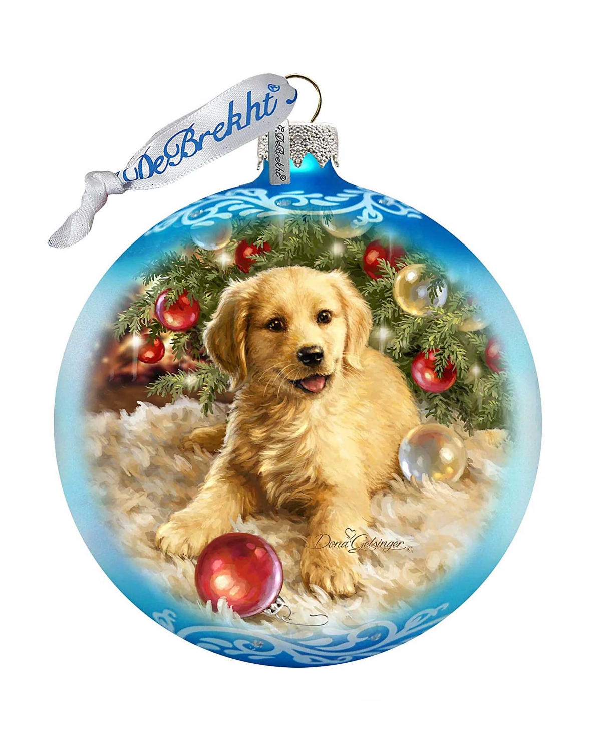 Click here for G.DeBrekht Christmas Puppy Glass Ornament by Dona... prices