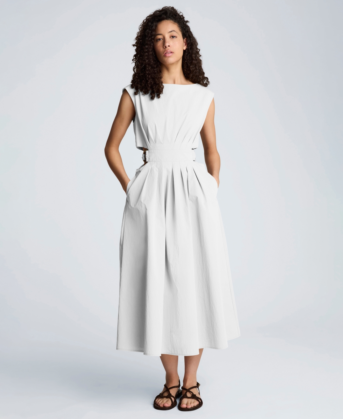 Click here for Kenneth Cole Womens Sleeveless Boat Neck Midi Dres... prices