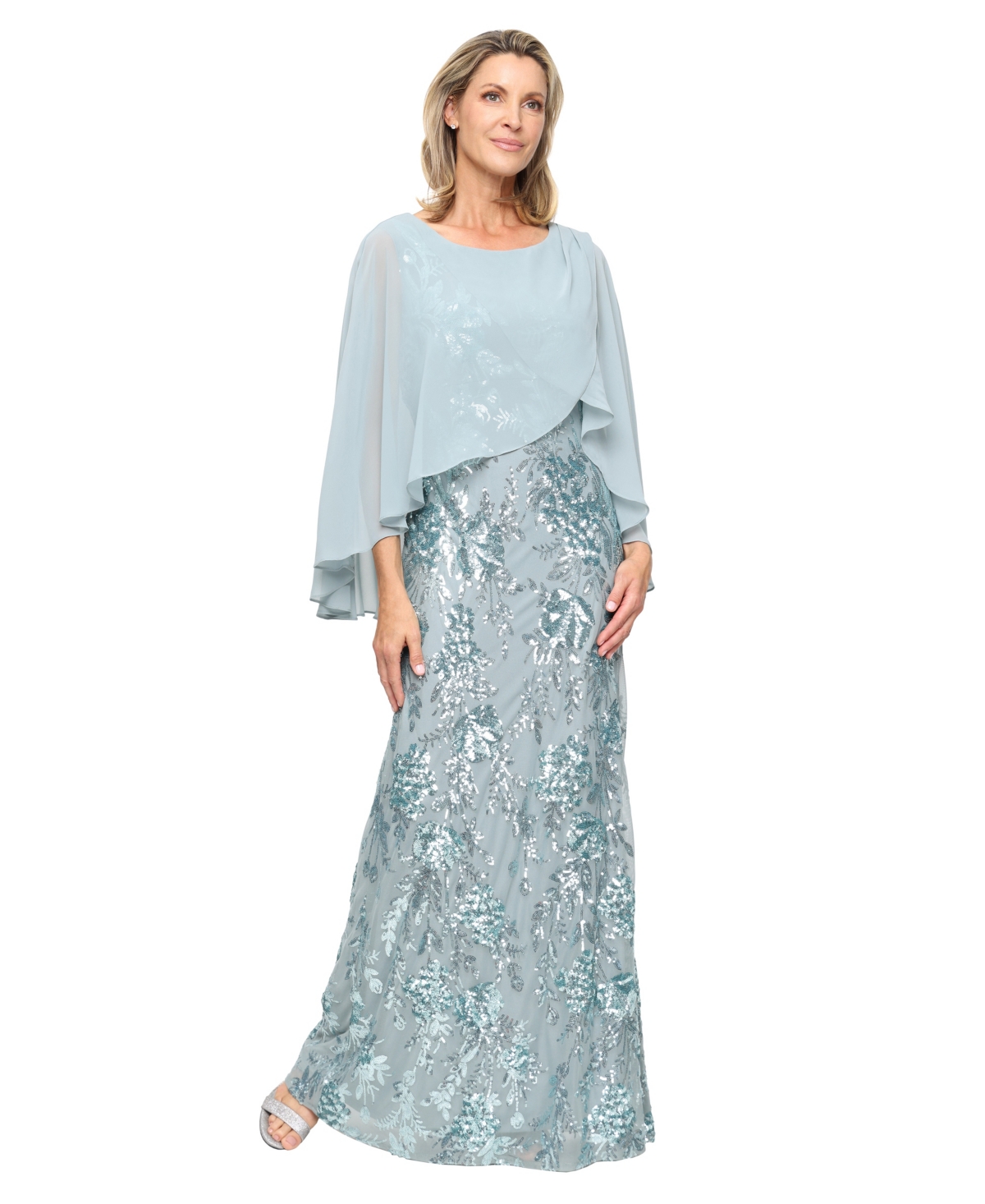 Click here for Sl Fashions Petite Embroidered Stretch Cape Long G... prices