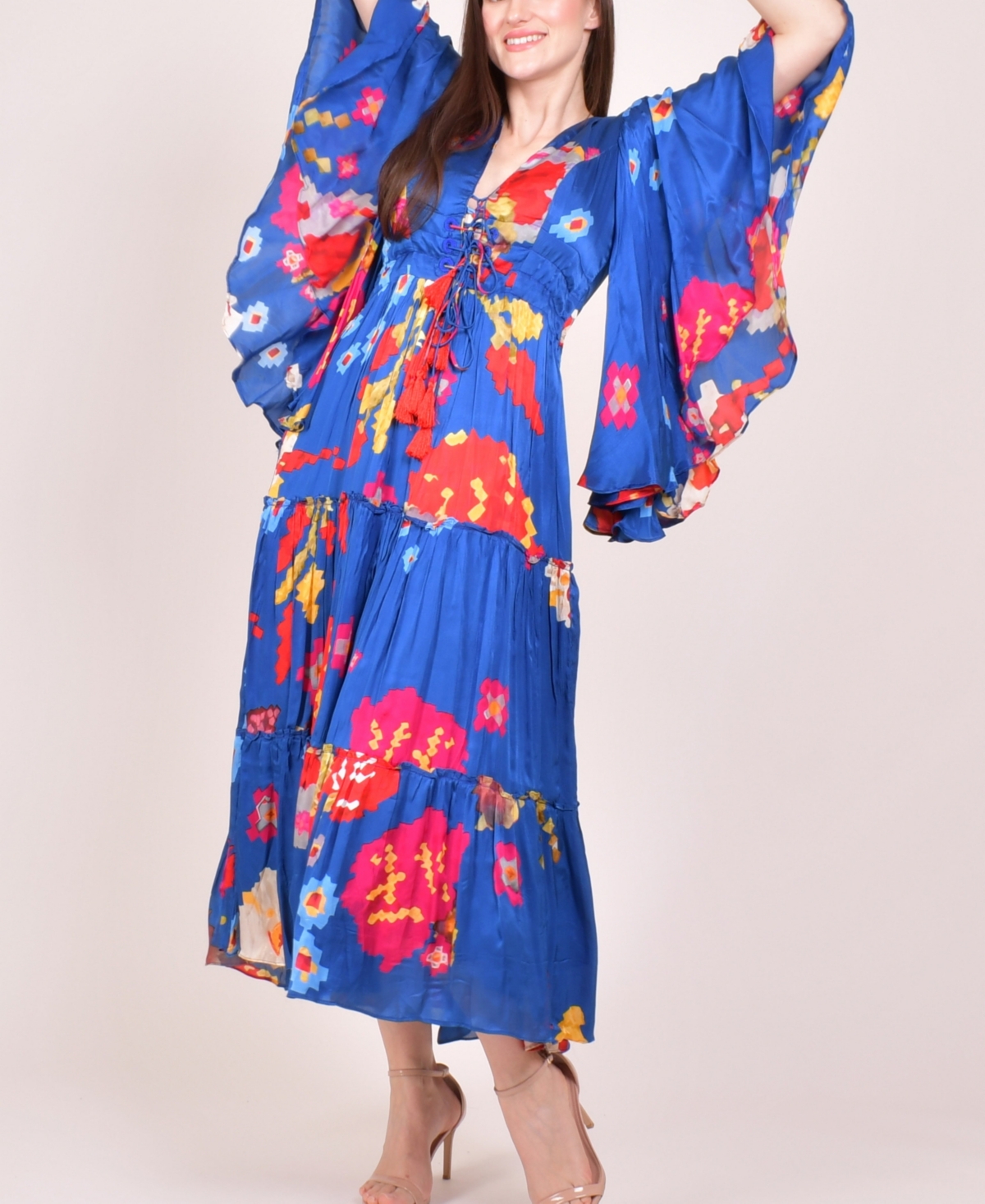 Click here for Raas Womens Blue Angel Sleeves Ruffle Maxi Sundres... prices