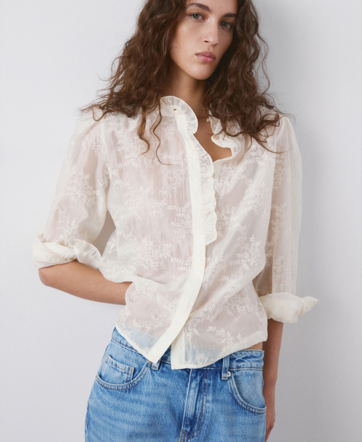 Click here for Mango Womens Floral Embroidery Lyocell Blouse - Ec... prices