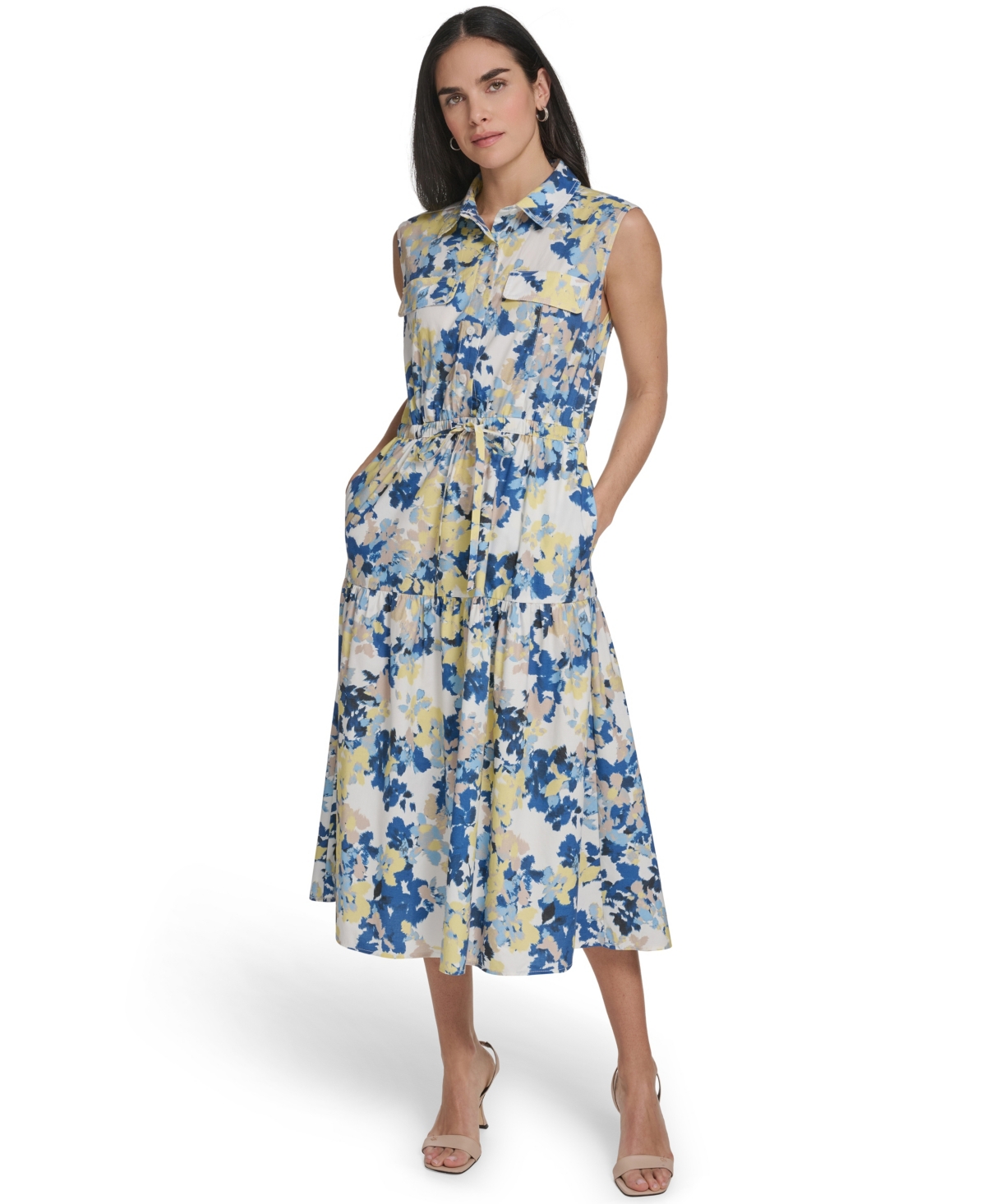 Click here for Calvin Klein Collared Sleeveless Midi Dress - PEAR... prices
