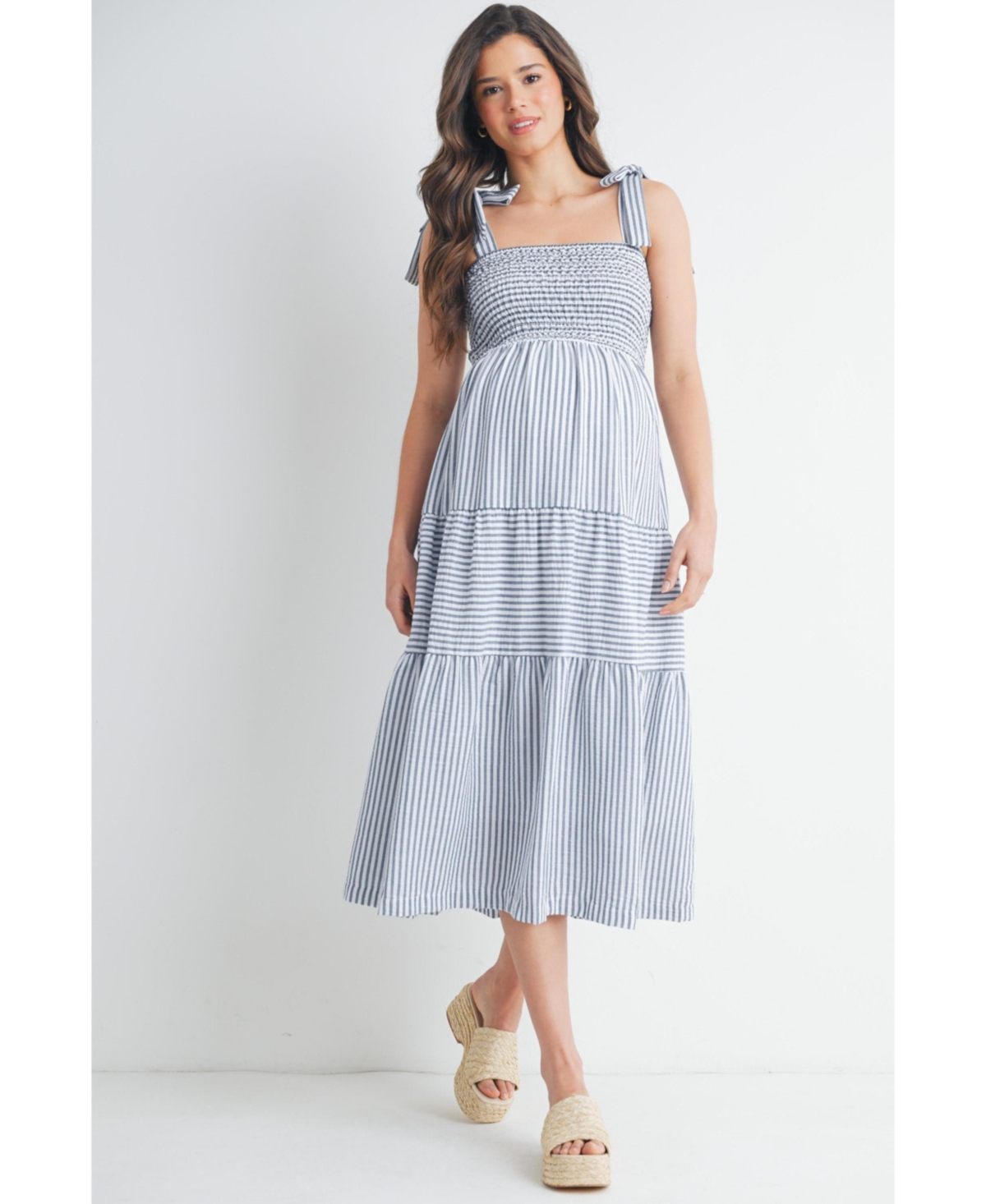 Click here for Hello Miz Maternity Striped Smocked Empire Waist S... prices