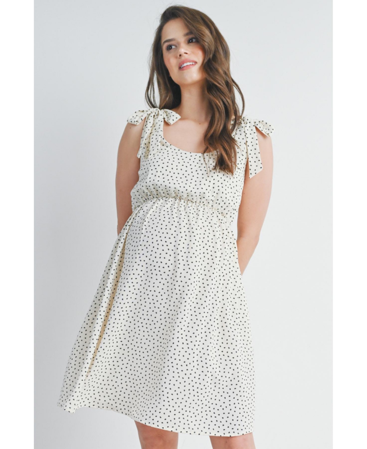 Click here for Hello Miz Maternity Empire Waist Polka Dot Tie-Sho... prices