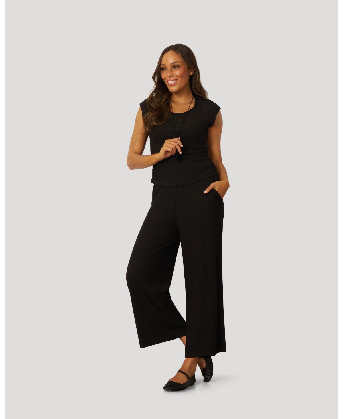 Click here for Cable & Gauge Womens Rib Side Shirred Top and Wide... prices