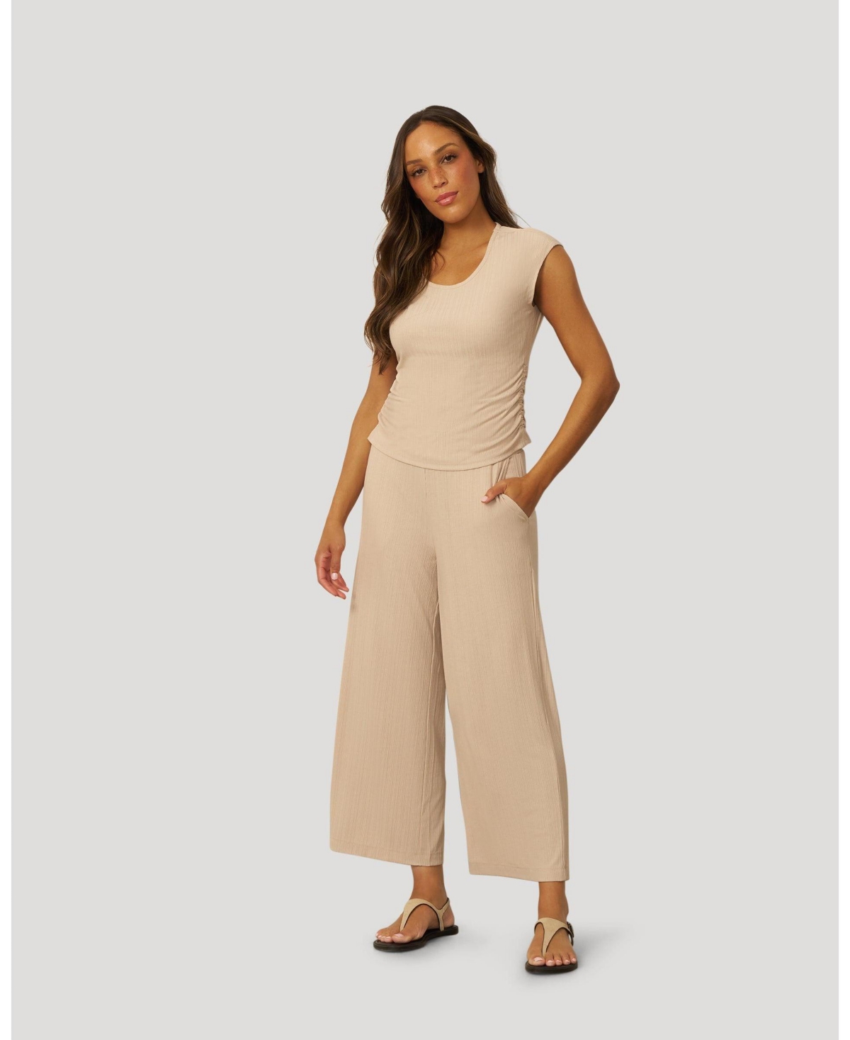 Click here for Cable & Gauge Womens Rib Side Shirred Top and Wide... prices