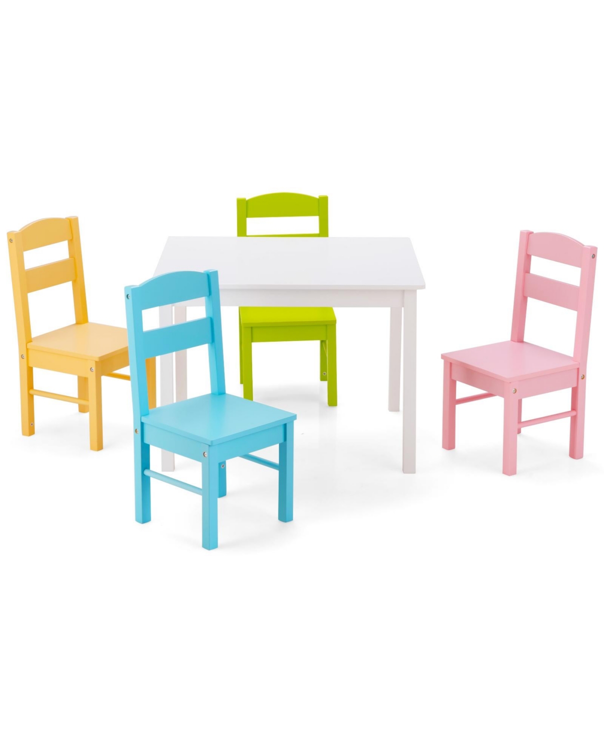 Click here for Sugift 5 pcs Kids Pine Wood Table Chair Set-Clear... prices