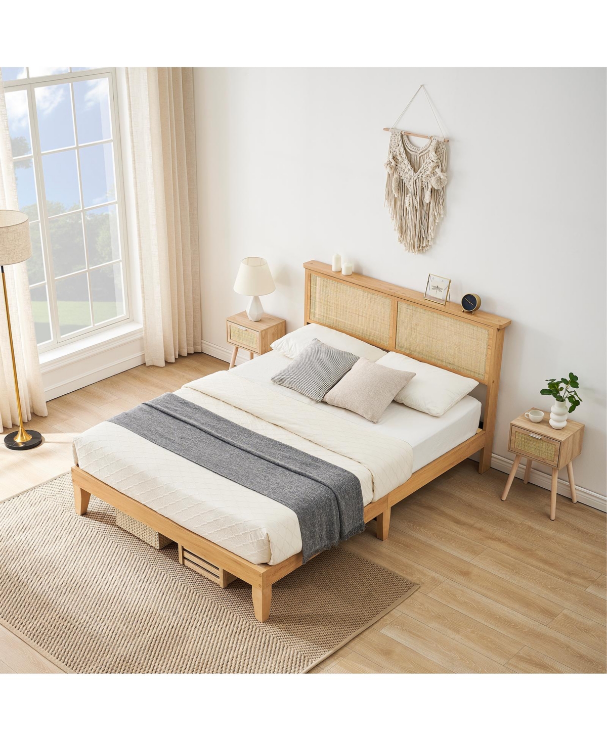 Click here for Homfan Platform Bed Frame  Modern Rattan Headboard... prices