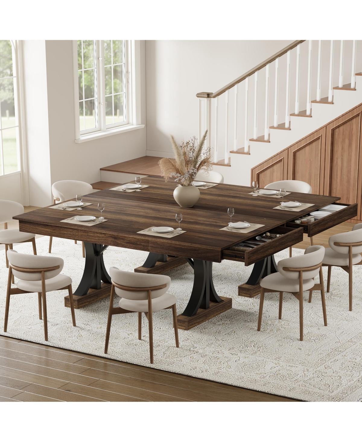 Click here for gaomon 6-8 Person Large Wooden Dining Table with 2... prices