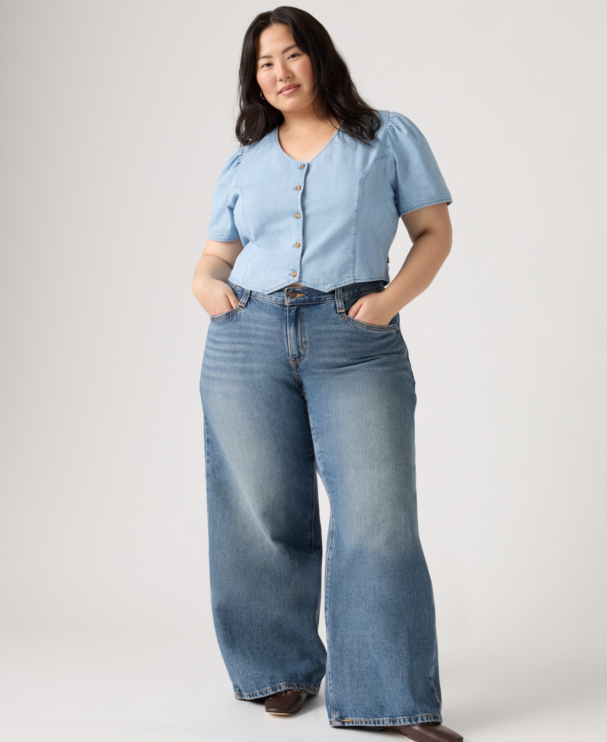 Click here for Levis Plus Size Mid-Rise Wide-Leg Baggy Jeans - Be... prices