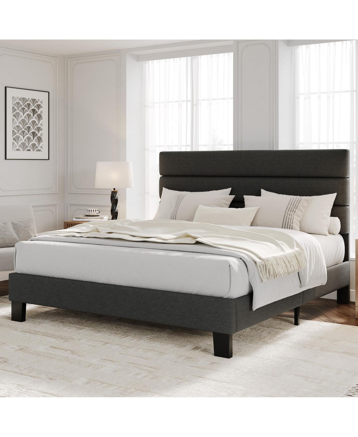 Click here for gaomon Linen Upholstered Bed Frame with Adjustable... prices