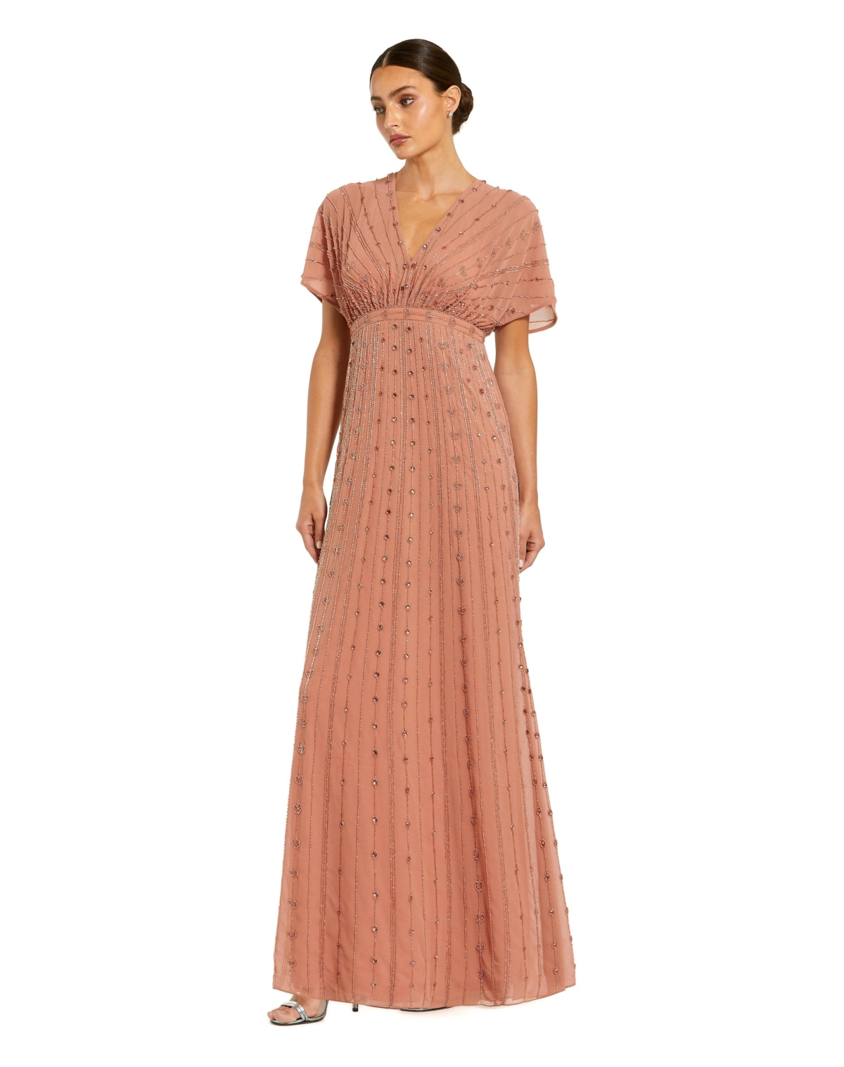 Click here for Mac Duggal Womens Beaded Short Sleeve V-Neck Empir... prices