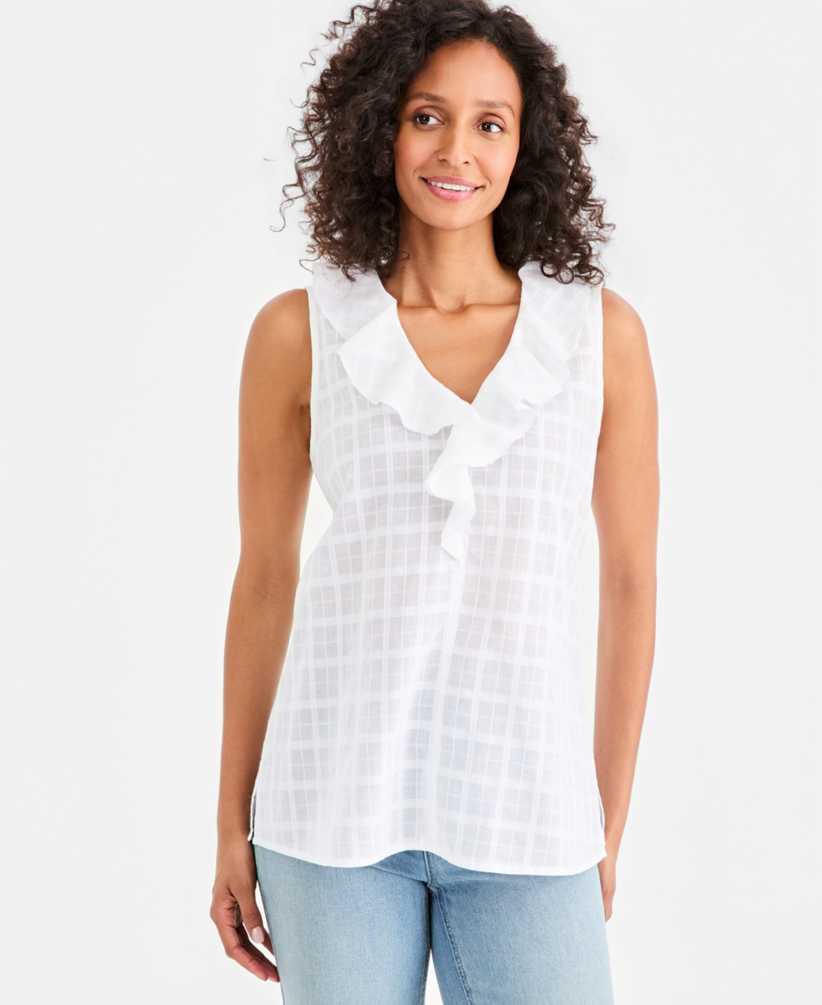 Click here for Style & Co Womens Cotton Sleeveless Ruffle Top  Ma... prices