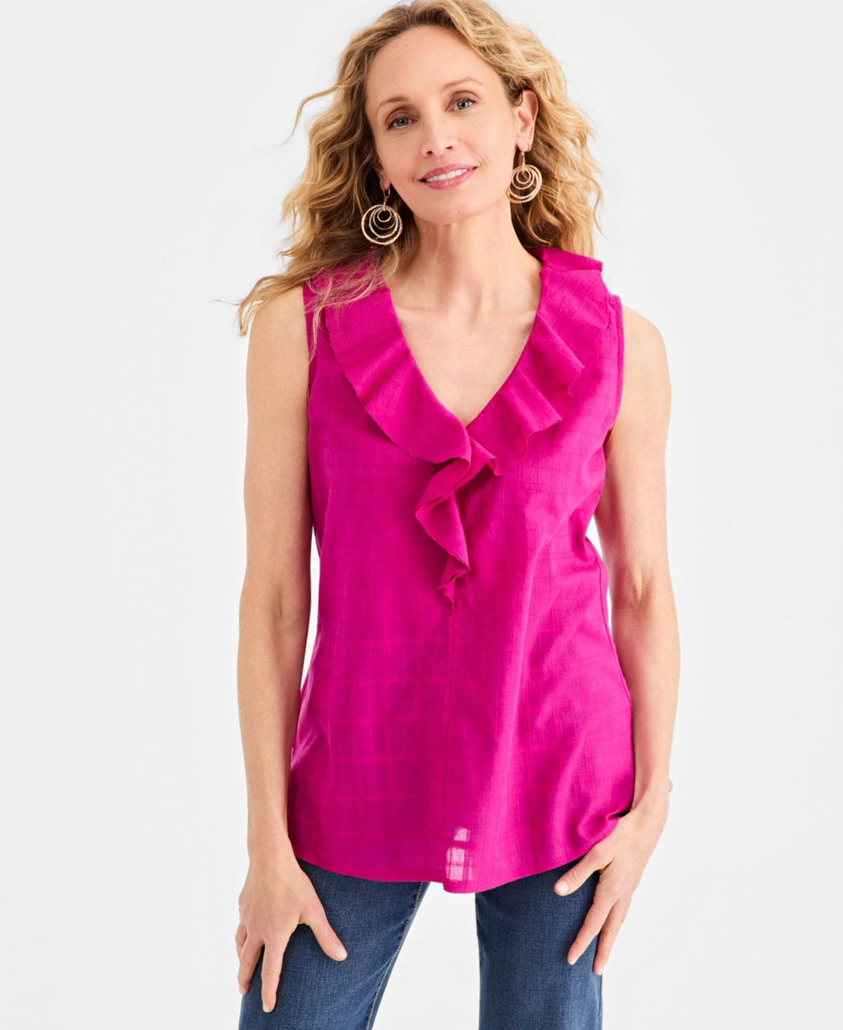 Click here for Style & Co Womens Cotton Sleeveless Ruffle Top  Ma... prices
