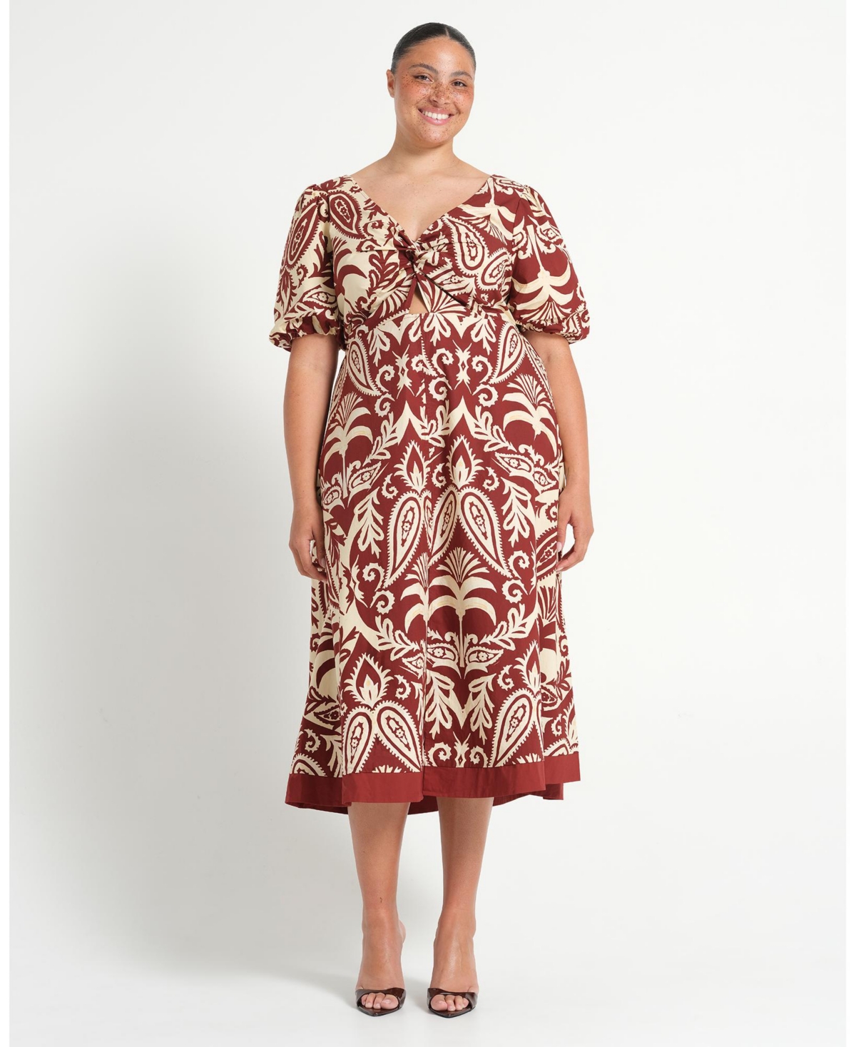 Click here for Estelle Plus Size Aurela Cotton Print Twist Midi D... prices