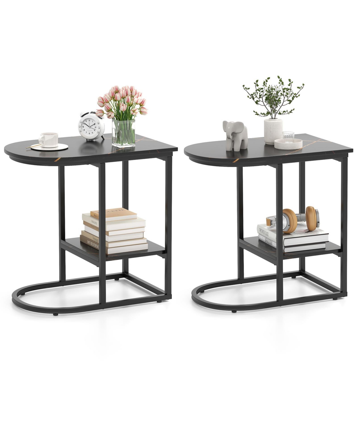 Click here for Gymax 2PCS C-Shaped Side Table Compact 2-tier Stor... prices