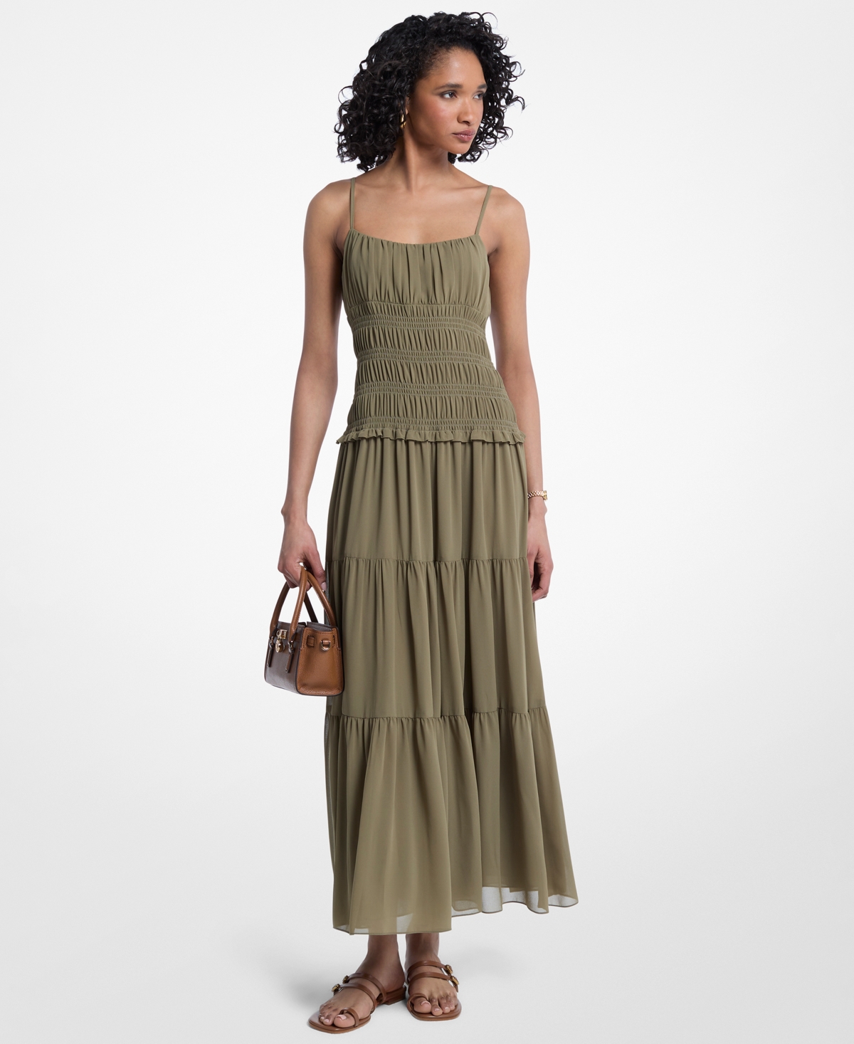 Click here for Michael Kors Womens Square Neck Smocked Dress - Sa... prices