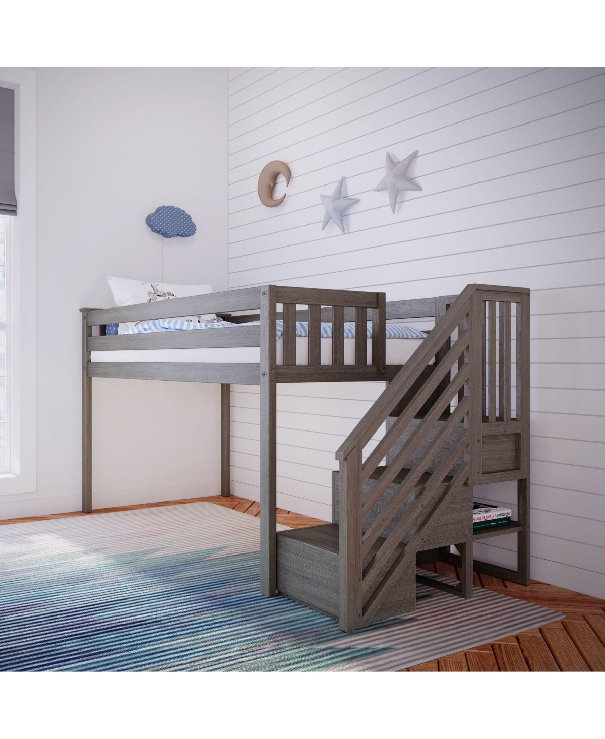 Click here for Max & Lily Solid Wood Twin Loft Bed with Stairs  S... prices