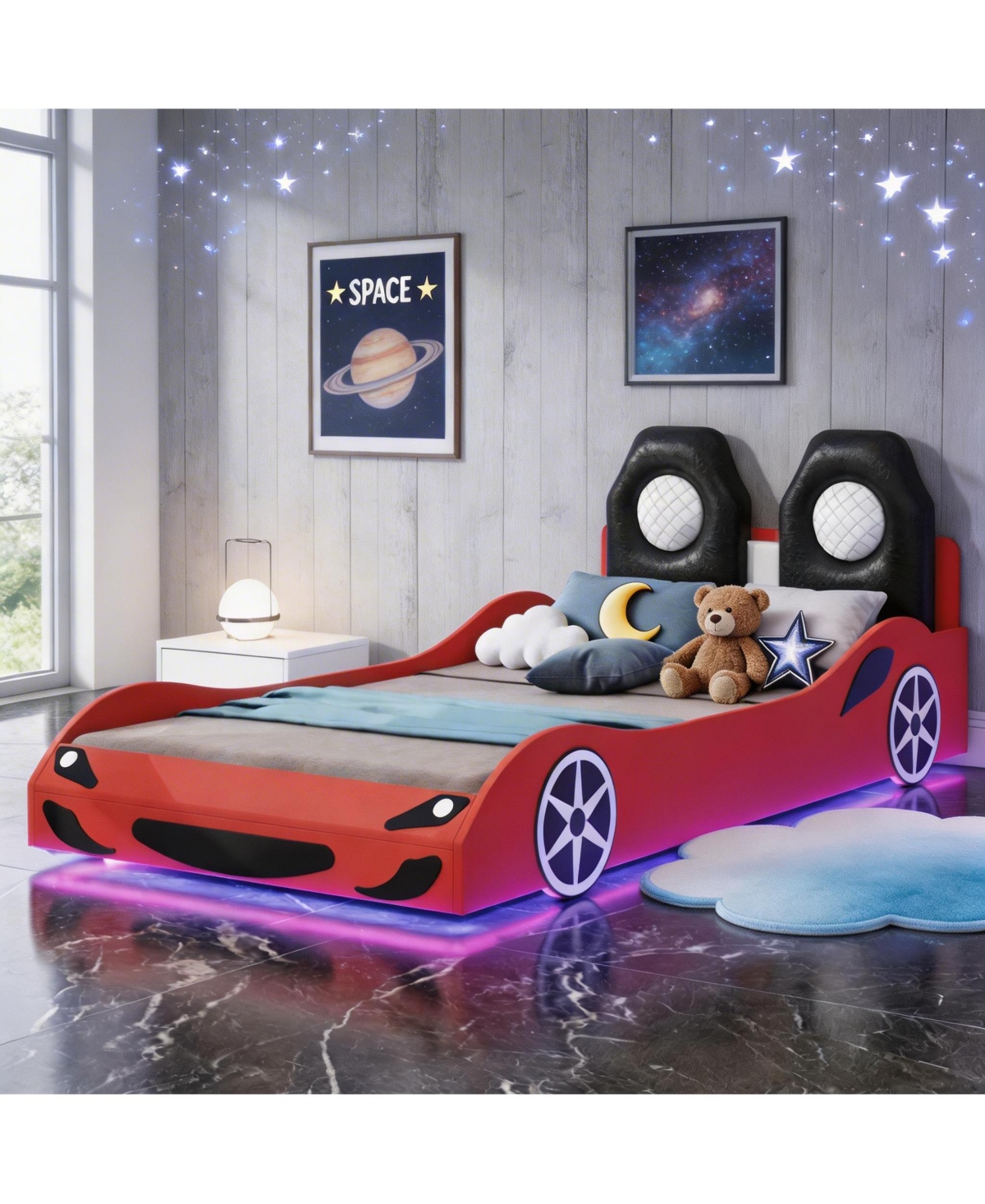 Click here for Sailvan Twin Race Car Bed Frame with Under-Bed Led... prices