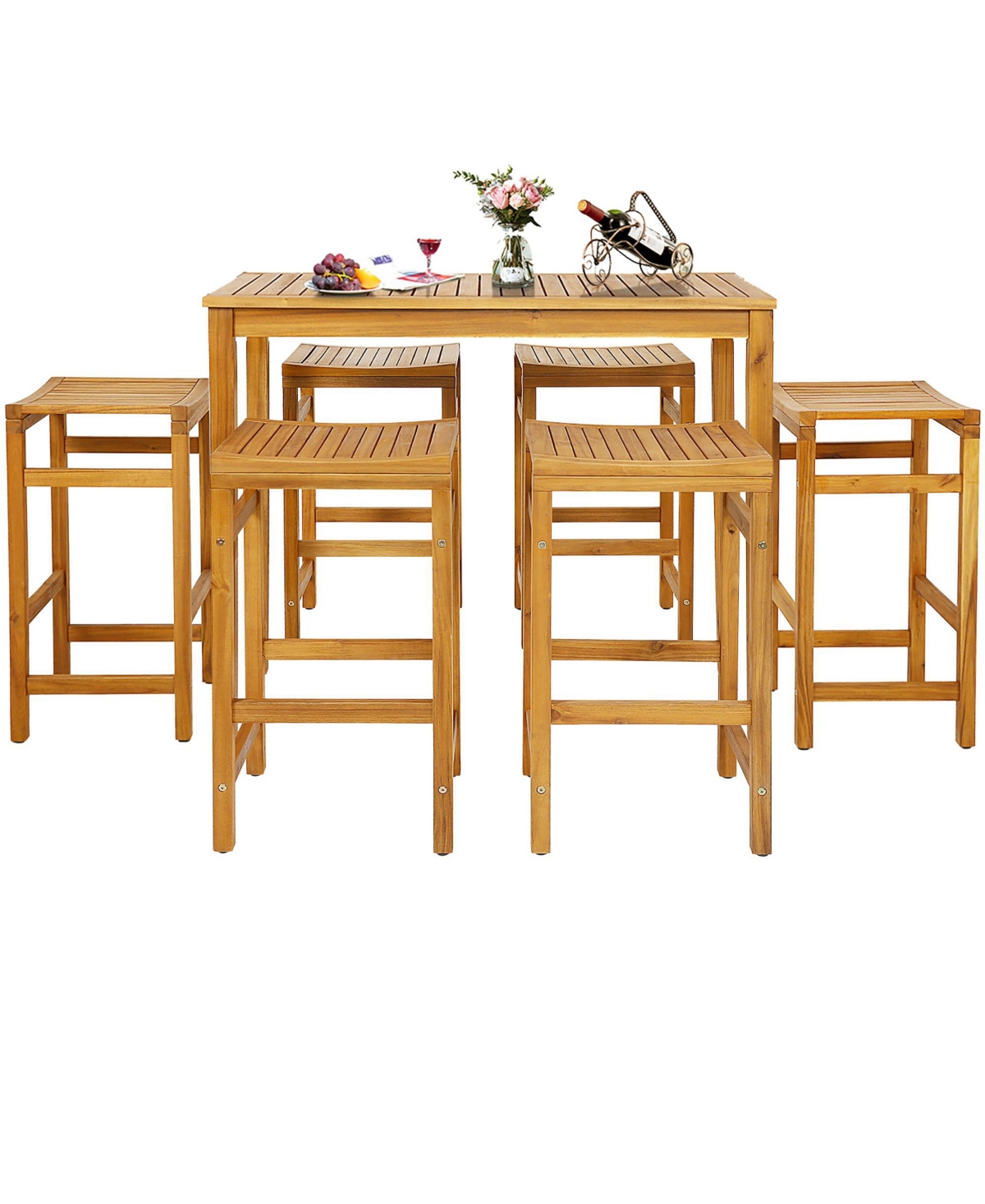 Click here for Gymax 7piece Acacia Wood Bar Table Set 45 Rectangu... prices