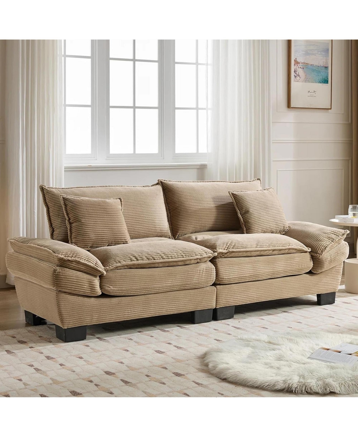 Click here for Rainsken 84 Plush Corduroy Loveseat Sofa  Stylish... prices