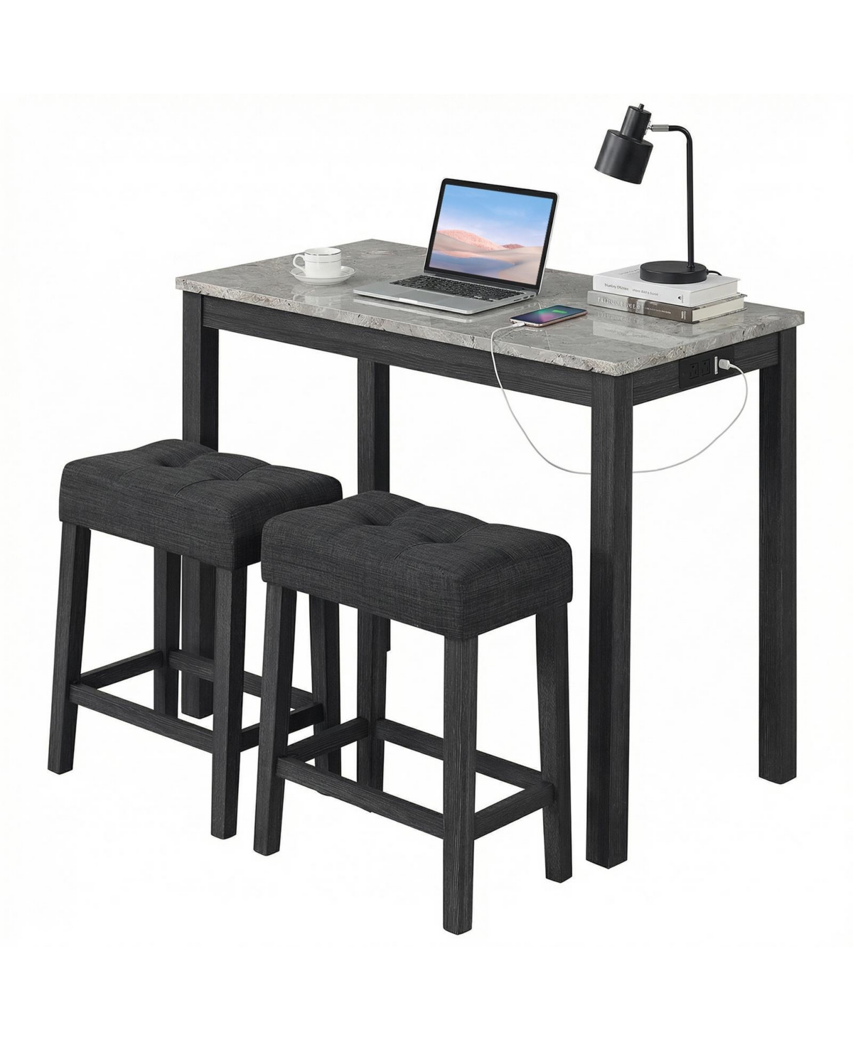 Click here for Gymax 3 Pcs Bar Table Set with Charging Station Mo... prices