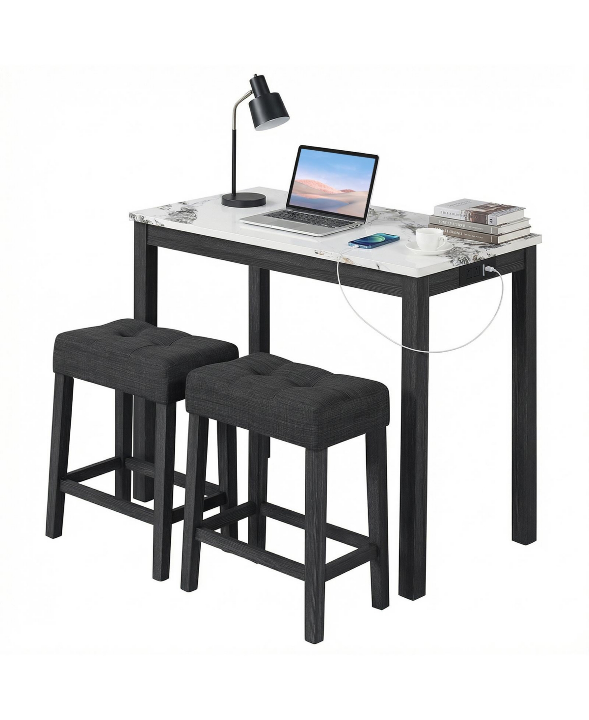 Click here for Gymax 3 Pcs Bar Table Set with Charging Station Mo... prices