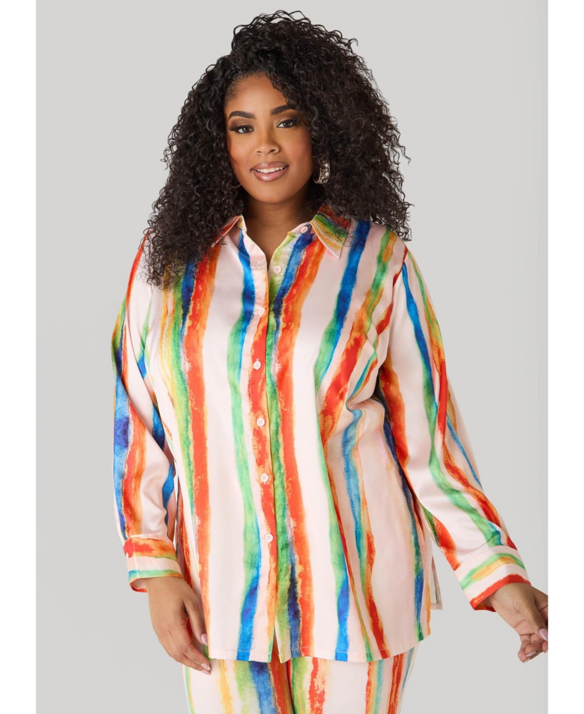 Click here for Ashley Stewart Womens Brushstroke Striped Satin Sh... prices