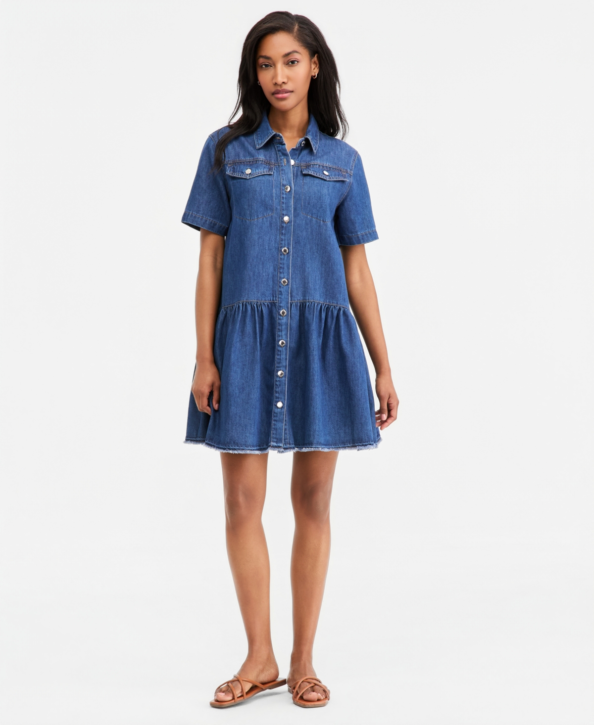 Click here for On 34th Womens Denim Short-Sleeve Minidress  Macys... prices