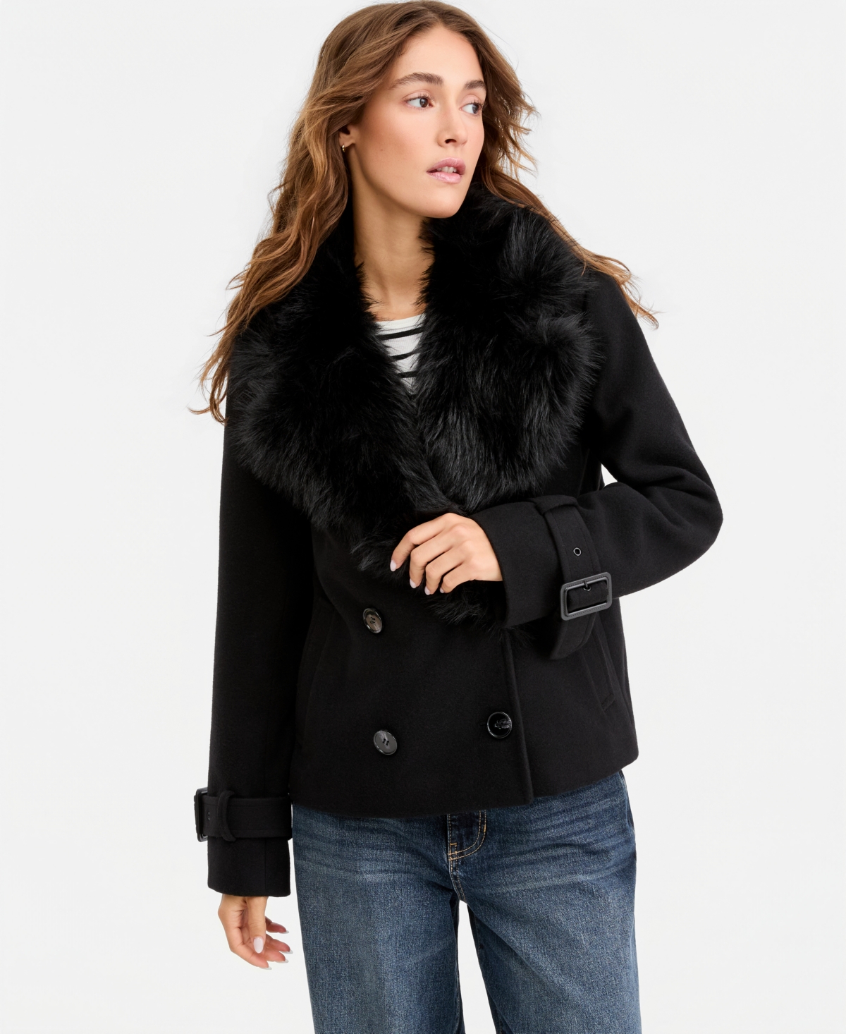 Click here for Marilyn & Me Juniors Faux-Fur-Collar Double-Breast... prices