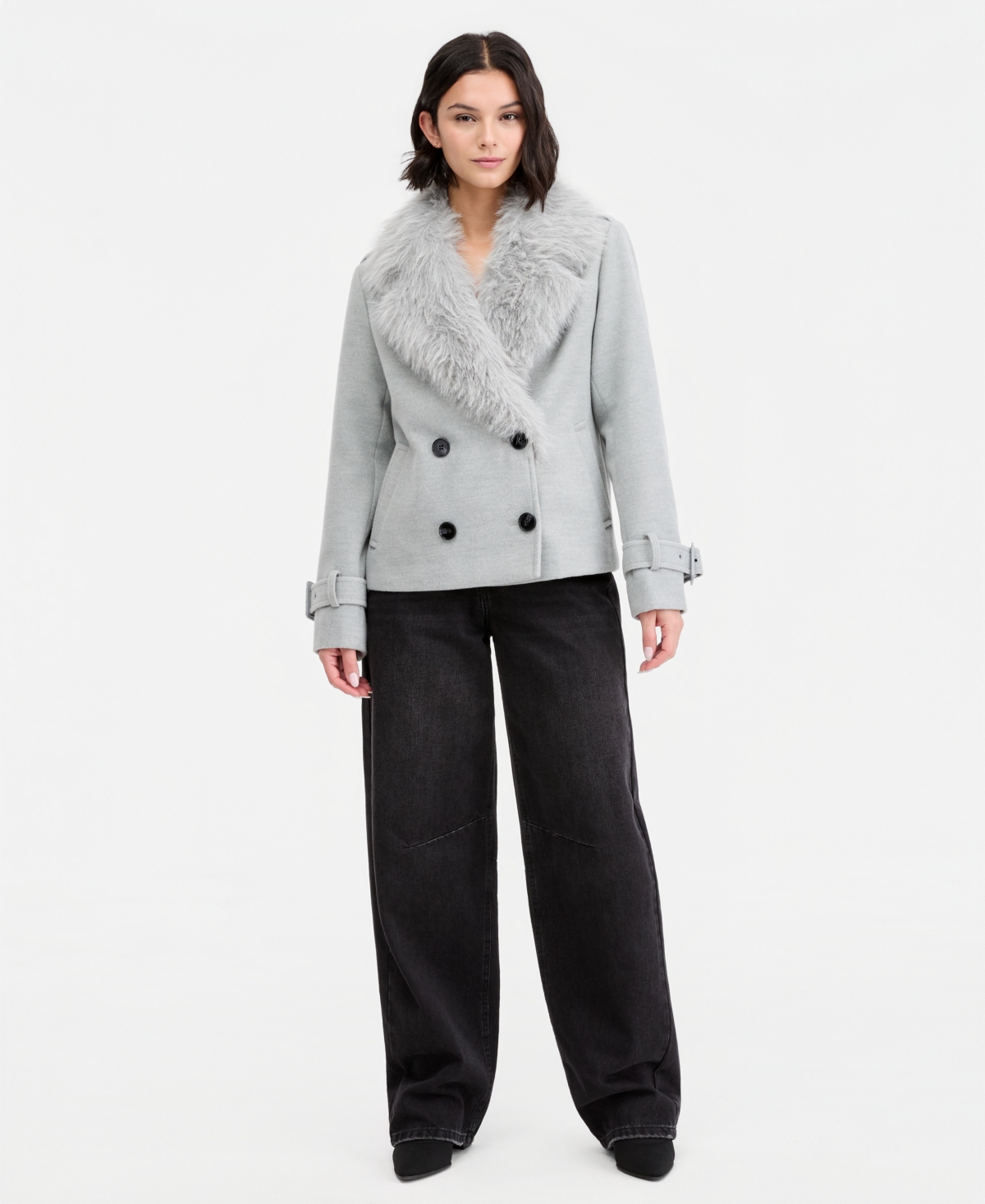 Click here for Marilyn & Me Juniors Faux-Fur-Collar Double-Breast... prices