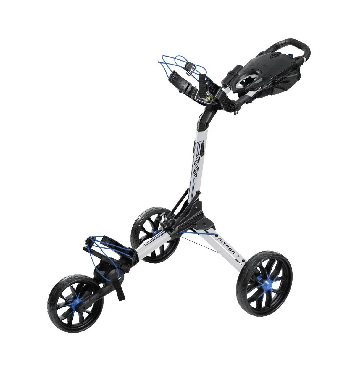 Click here for Bag Boy Nitron Auto-Open Pushcart - White/cobalt prices