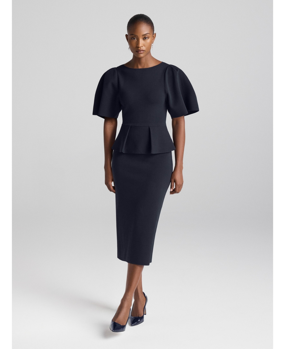 Click here for The Fold Womens Nocara Sculpt Knit Dress - Navy prices