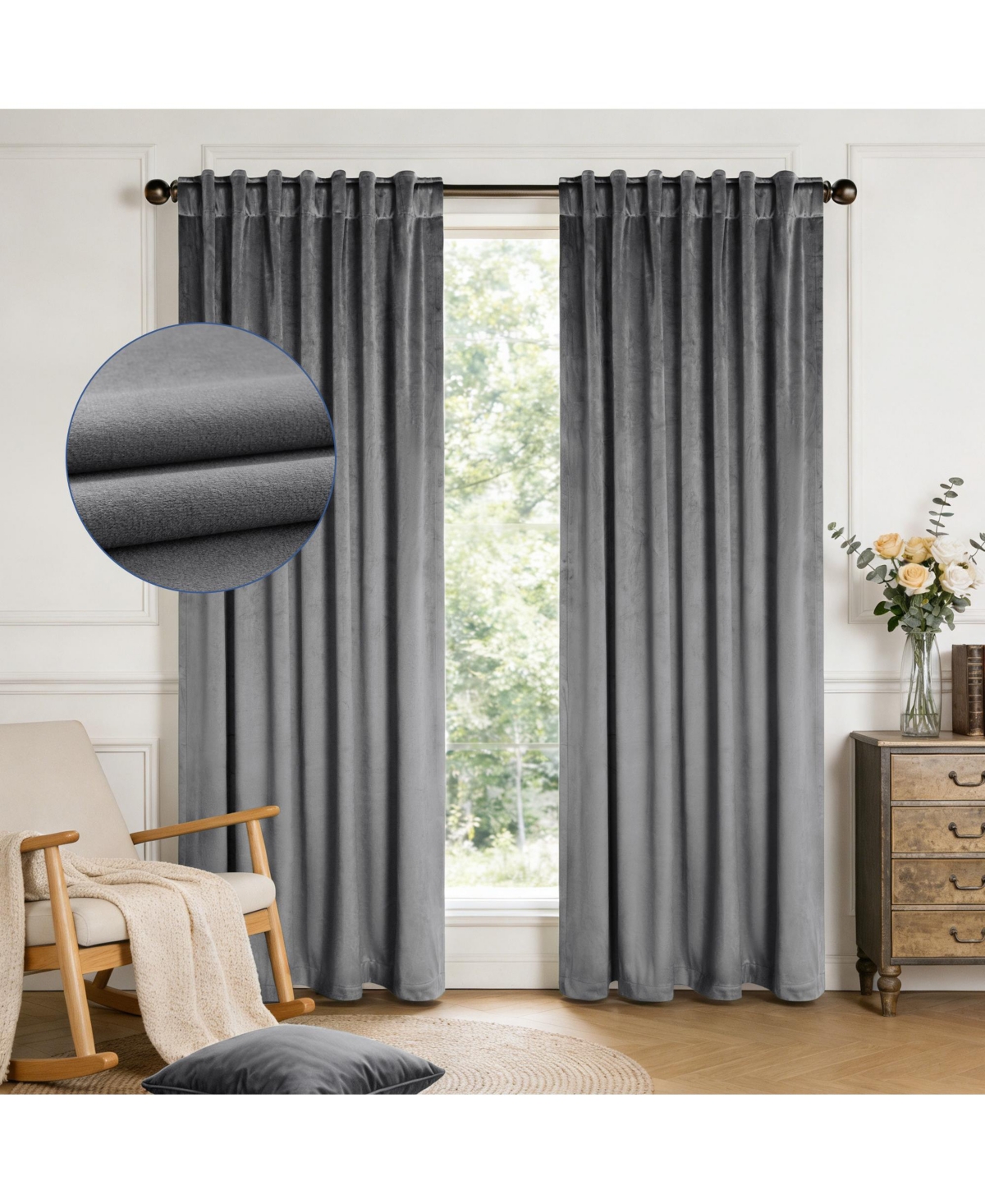 Click here for Velvet Room Darkening Back Tab Pair - Grey prices
