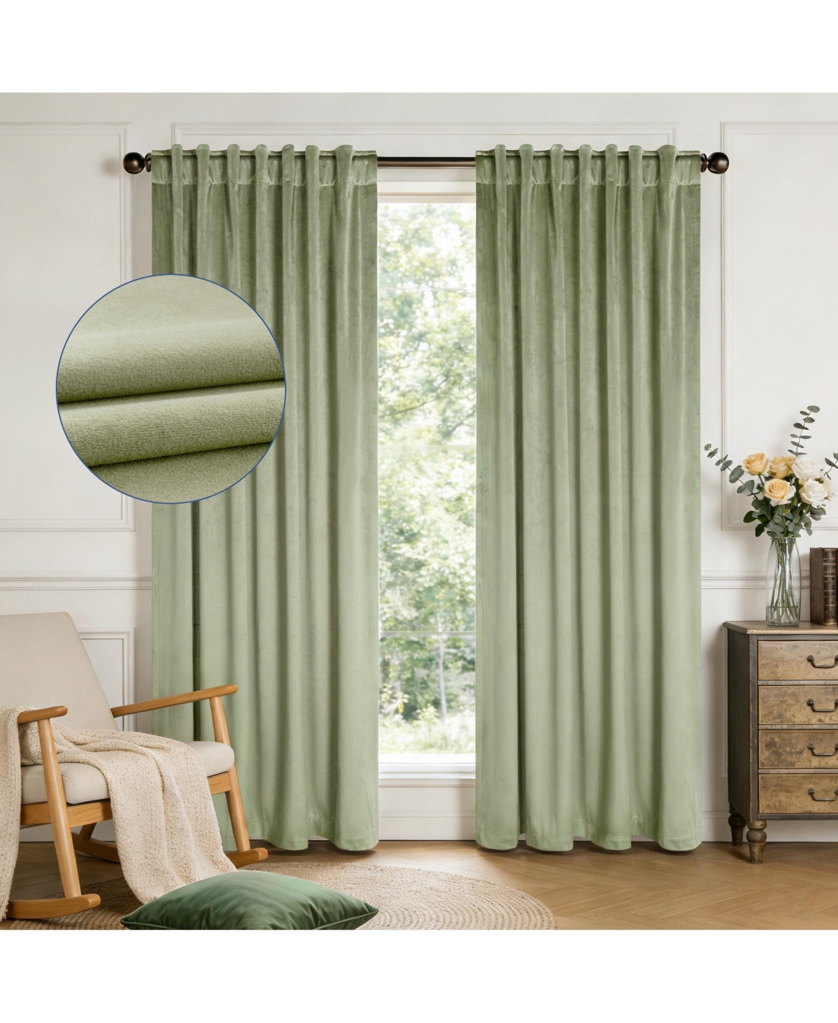Click here for Velvet Room Darkening Back Tab Pair - Sage prices