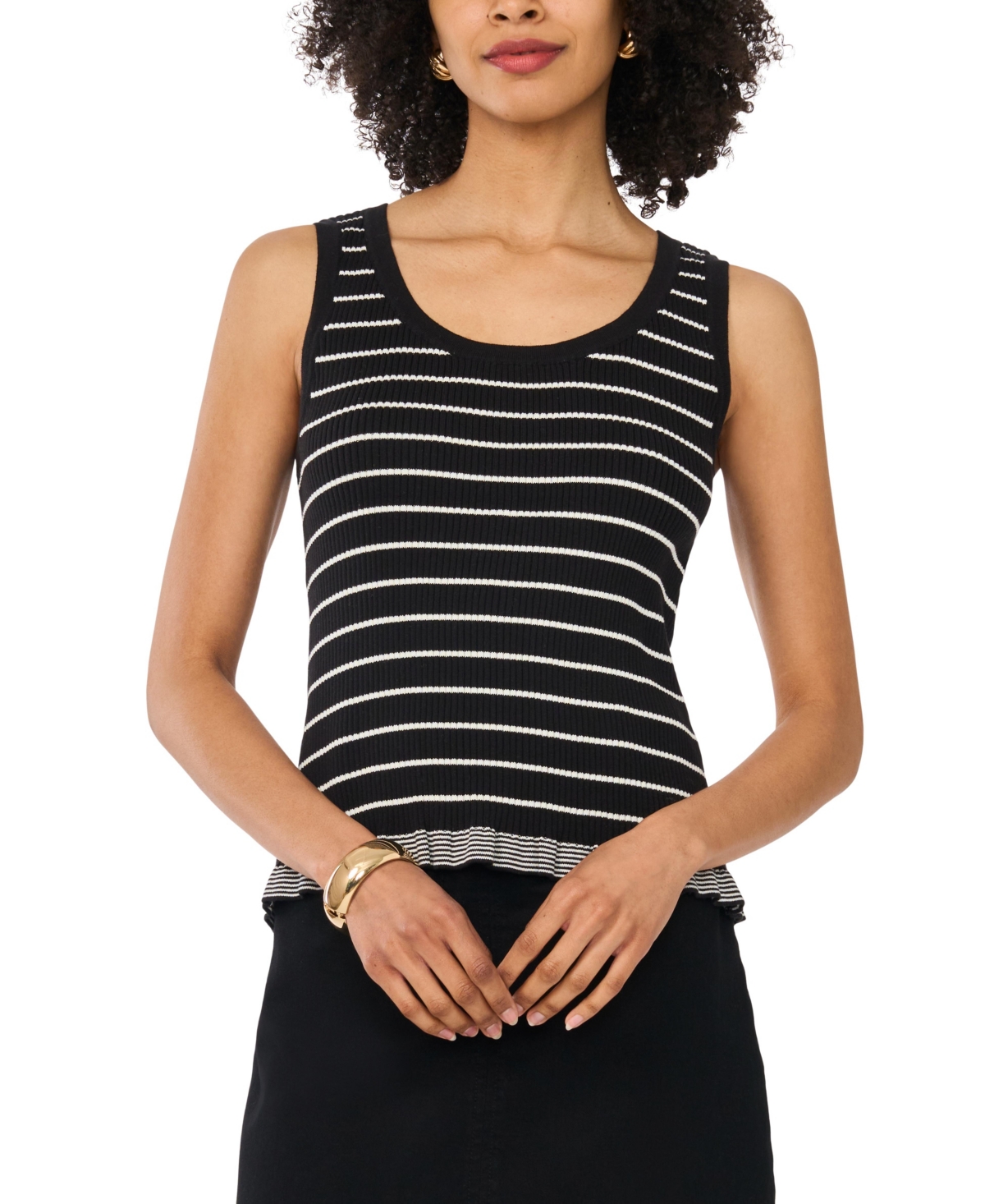 Click here for Vince Camuto Womens Cotton Ribbed Striped Tank Top... prices