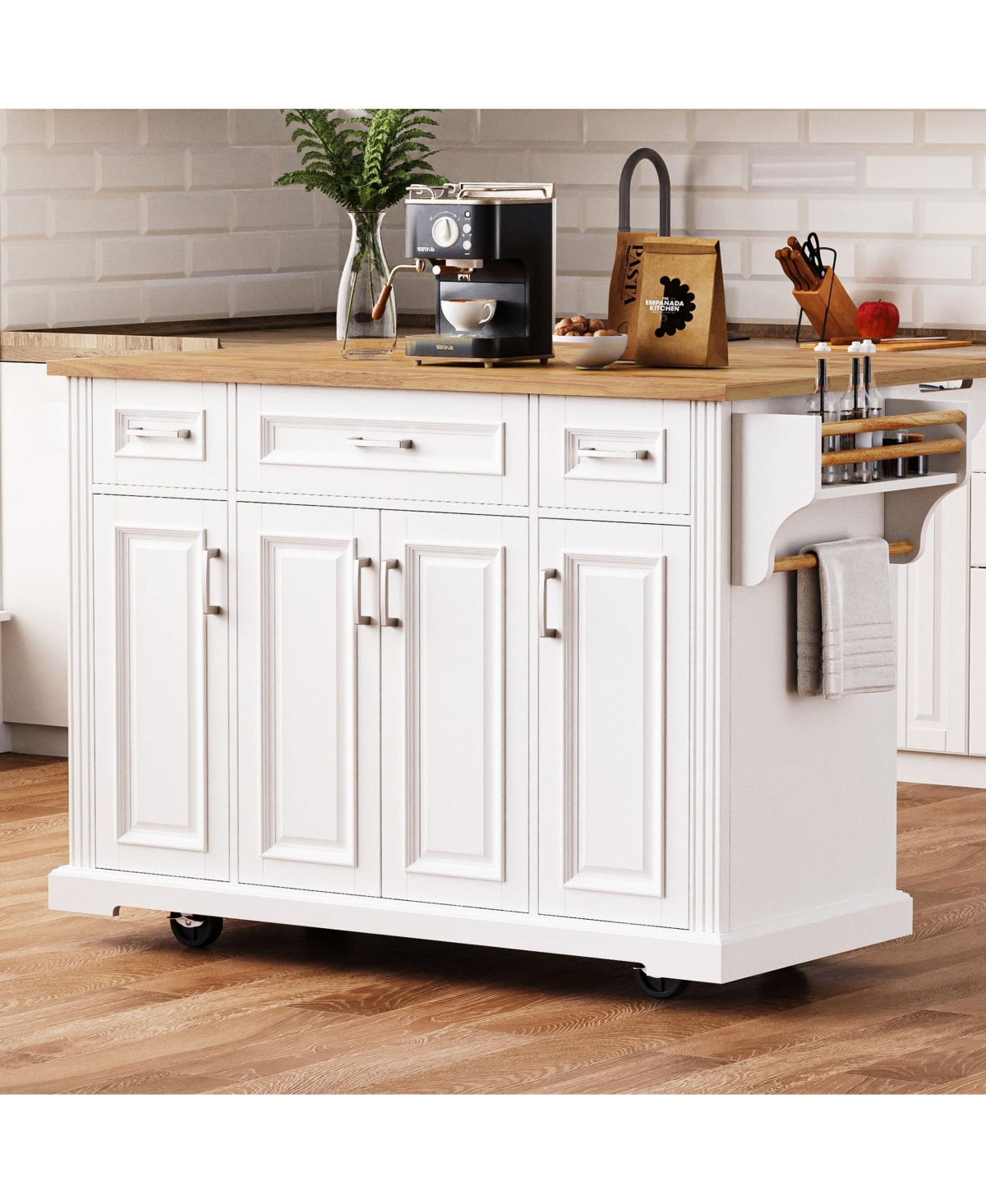 Click here for Clihome Wood Kitchen Island with Adjustable Shelf... prices
