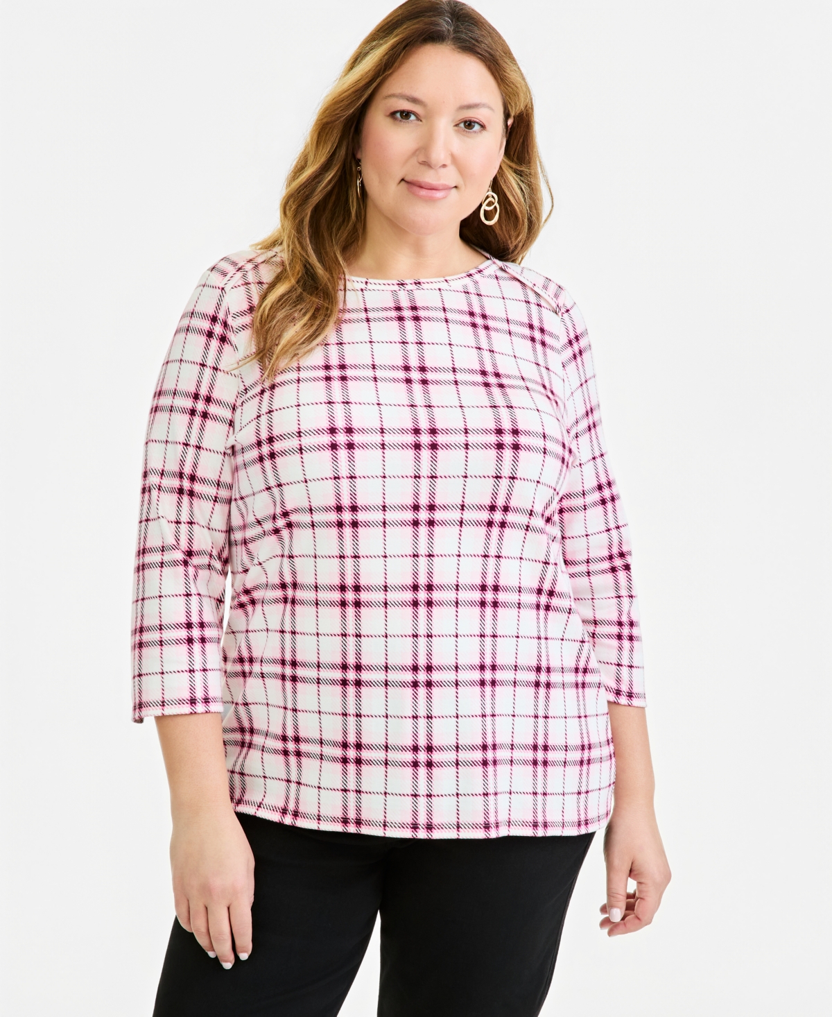 Click here for Style & Co Plus Size Printed 3/4 Sleeve Boat-Neck... prices