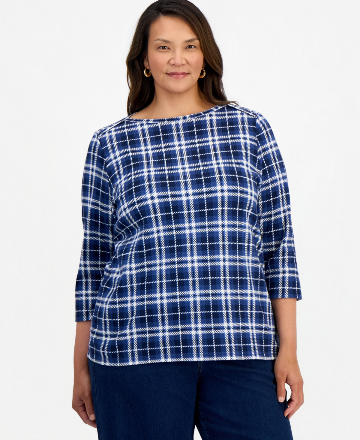 Click here for Style & Co Plus Size Printed 3/4 Sleeve Boat-Neck... prices